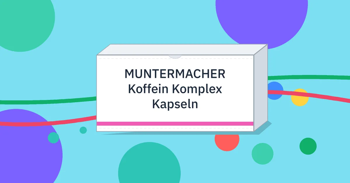 Symbolbild: Packung mit der Aufschrift MUNTERMACHER Koffein Komplex Kapseln (PZN 17505589) – Verfügbarkeit und Bezug in Apotheken in Frankfurt am Main