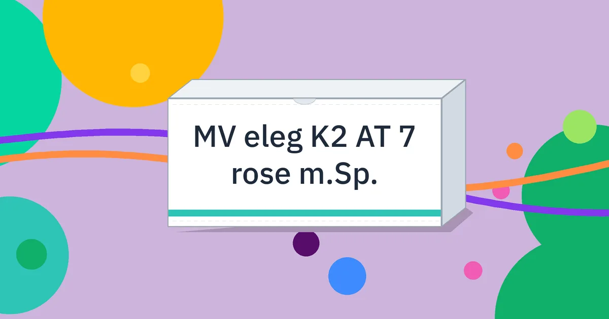 Symbolbild: Packung mit der Aufschrift MV eleg K2 AT 7 rose m.Sp. (PZN 15286717) – Verfügbarkeit und Bezug in Apotheken in Frankfurt am Main