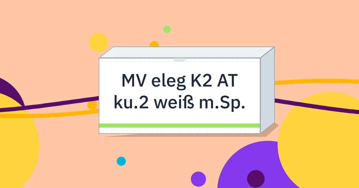 Symbolbild: Packung mit der Aufschrift MV eleg K2 AT ku.2 weiß m.Sp. (PZN 00312892) – Verfügbarkeit und Bezug in Apotheken in Frankfurt am Main