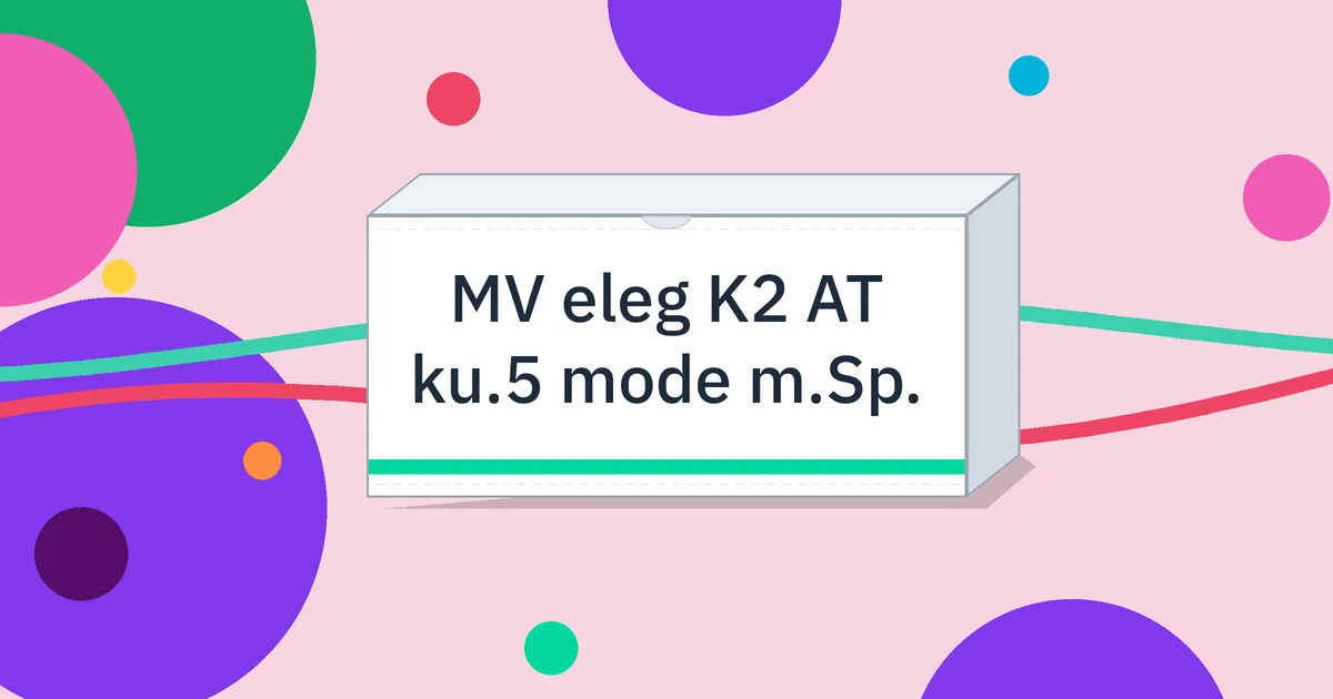 Symbolbild: Packung mit der Aufschrift MV eleg K2 AT ku.5 mode m.Sp. (PZN 06885206) – Verfügbarkeit und Bezug in Apotheken in Frankfurt am Main