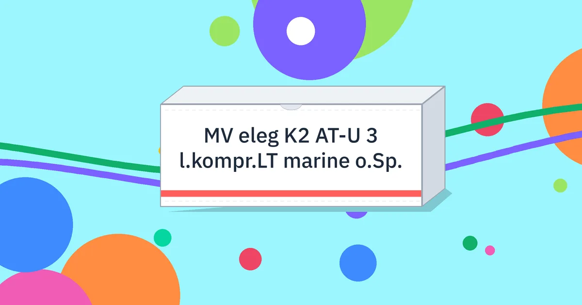Symbolbild: Packung mit der Aufschrift MV eleg K2 AT-U 3 l.kompr.LT marine o.Sp. (PZN 15290015) – Verfügbarkeit und Bezug in Apotheken in Frankfurt am Main