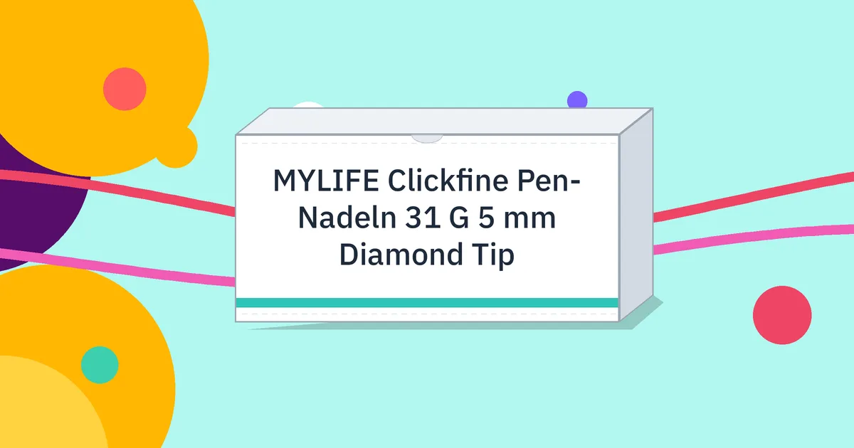 Symbolbild: Packung mit der Aufschrift MYLIFE Clickfine Pen-Nadeln 31 G 5 mm Diamond Tip (PZN 14279359) – Verfügbarkeit und Bezug in Apotheken in Frankfurt am Main