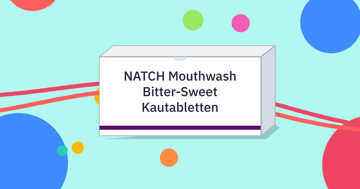 Symbolbild: Packung mit der Aufschrift NATCH Mouthwash Bitter-Sweet Kautabletten (PZN 20294067) – Verfügbarkeit und Bezug in Apotheken in Frankfurt am Main
