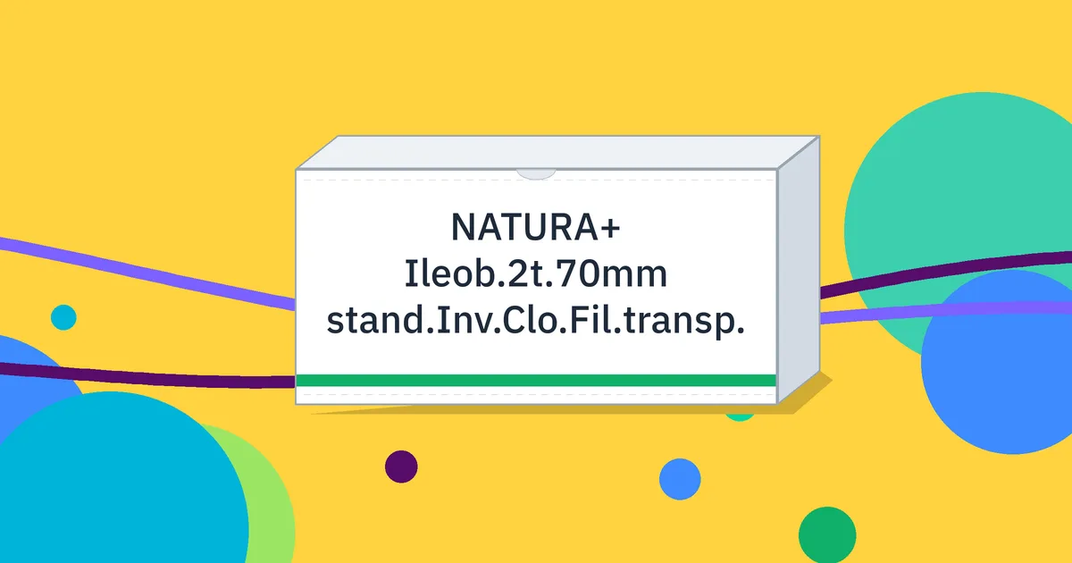 Symbolbild: Packung mit der Aufschrift NATURA+ Ileob.2t.70mm stand.Inv.Clo.Fil.transp. (PZN 06459478) – Verfügbarkeit und Bezug in Apotheken in Frankfurt am Main