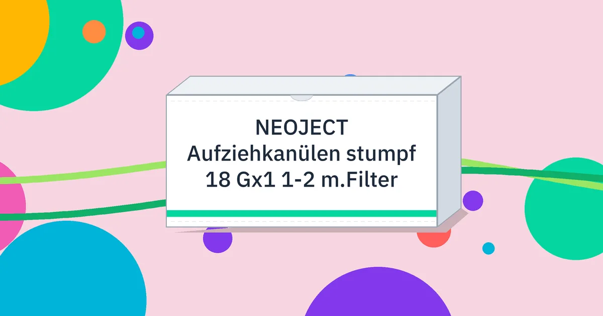Symbolbild: Packung mit der Aufschrift NEOJECT Aufziehkanülen stumpf 18 Gx1 1-2 m.Filter (PZN 17984779) – Verfügbarkeit und Bezug in Apotheken in Frankfurt am Main