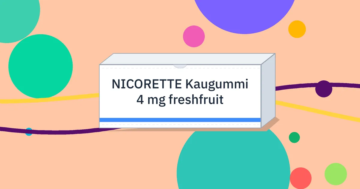 Symbolbild: Packung mit der Aufschrift NICORETTE Kaugummi 4 mg freshfruit (PZN 01642887) – Verfügbarkeit und Bezug in Apotheken in Frankfurt am Main