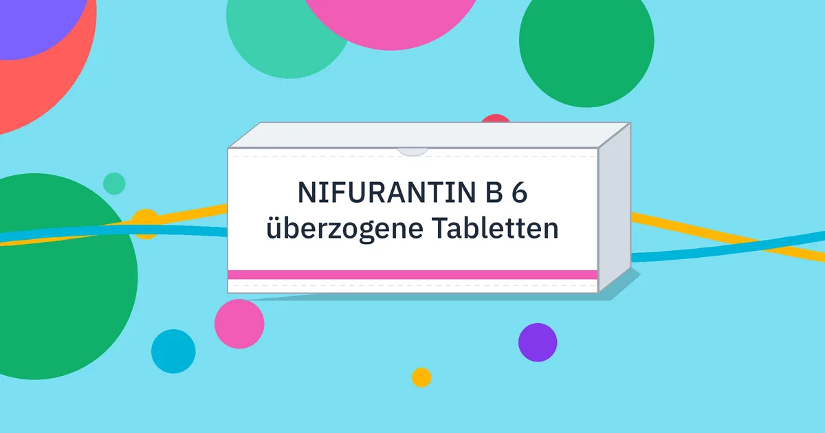Symbolbild: Packung mit der Aufschrift NIFURANTIN B 6 überzogene Tabletten (PZN 04933355) – Verfügbarkeit und Bezug in Apotheken in Frankfurt am Main