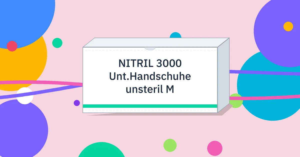 Symbolbild: Packung mit der Aufschrift NITRIL 3000 Unt.Handschuhe unsteril M (PZN 06968056) – Verfügbarkeit und Bezug in Apotheken in Frankfurt am Main