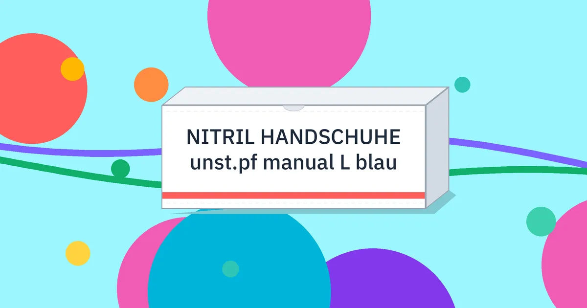 Symbolbild: Packung mit der Aufschrift NITRIL HANDSCHUHE unst.pf manual L blau (PZN 18034063) – Verfügbarkeit und Bezug in Apotheken in Frankfurt am Main