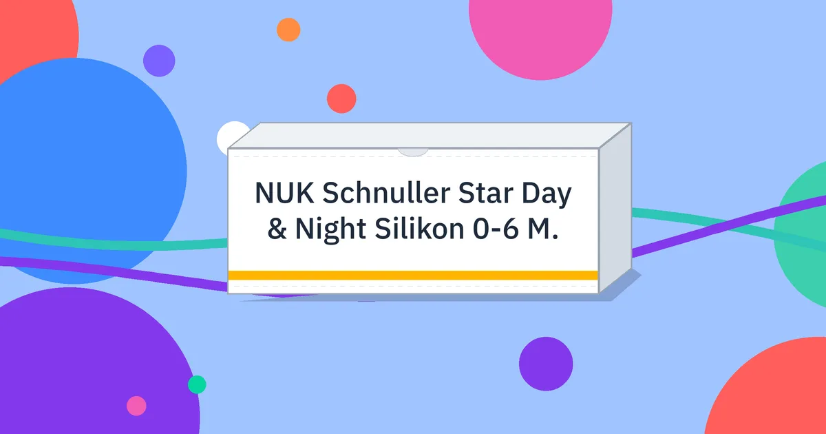 Symbolbild: Packung mit der Aufschrift NUK Schnuller Star Day & Night Silikon 0-6 M. (PZN 17548972) – Verfügbarkeit und Bezug in Apotheken in Frankfurt am Main