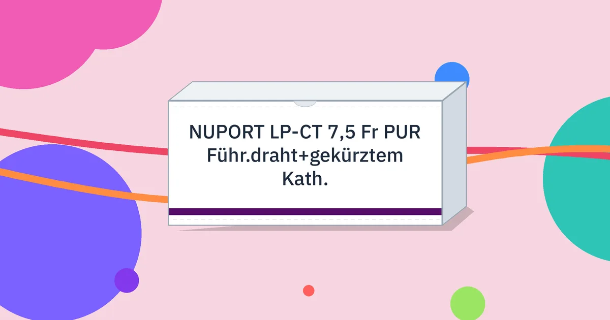Symbolbild: Packung mit der Aufschrift NUPORT LP-CT 7,5 Fr PUR Führ.draht+gekürztem Kath. (PZN 16358703) – Verfügbarkeit und Bezug in Apotheken in Frankfurt am Main