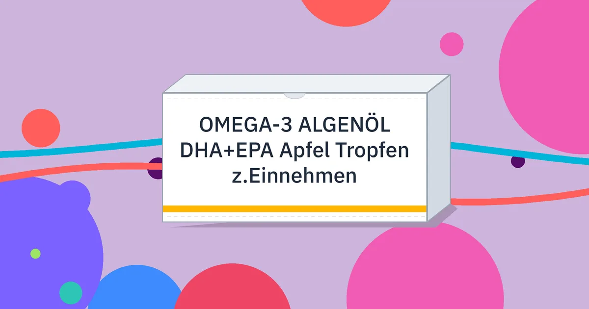 Symbolbild: Packung mit der Aufschrift OMEGA-3 ALGENÖL DHA+EPA Apfel Tropfen z.Einnehmen (PZN 19114373) – Verfügbarkeit und Bezug in Apotheken in Frankfurt am Main