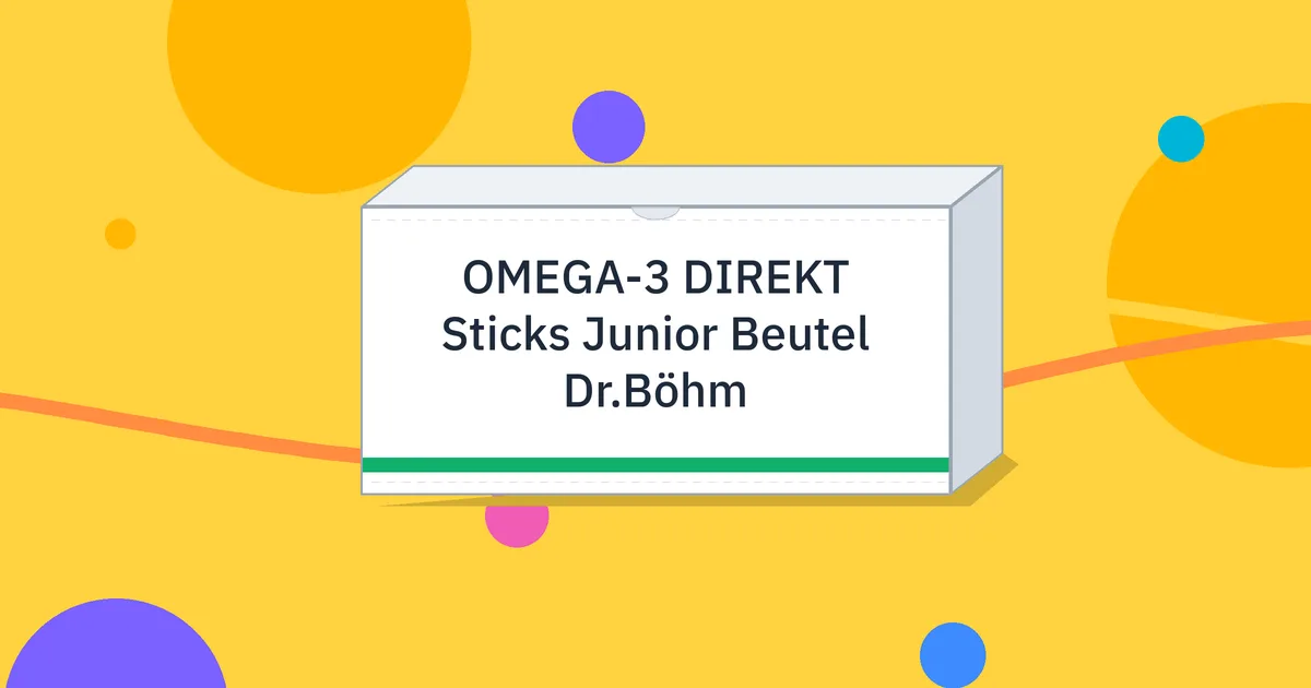 Symbolbild: Packung mit der Aufschrift OMEGA-3 DIREKT Sticks Junior Beutel Dr.Böhm (PZN 10521964) – Verfügbarkeit und Bezug in Apotheken in Frankfurt am Main