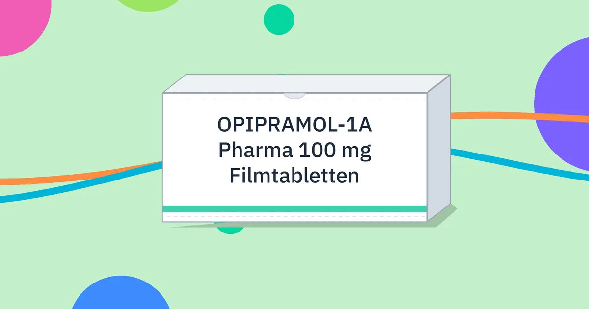 Symbolbild: Packung mit der Aufschrift OPIPRAMOL-1A Pharma 100 mg Filmtabletten (PZN 06964377) – Verfügbarkeit und Bezug in Apotheken in Frankfurt am Main