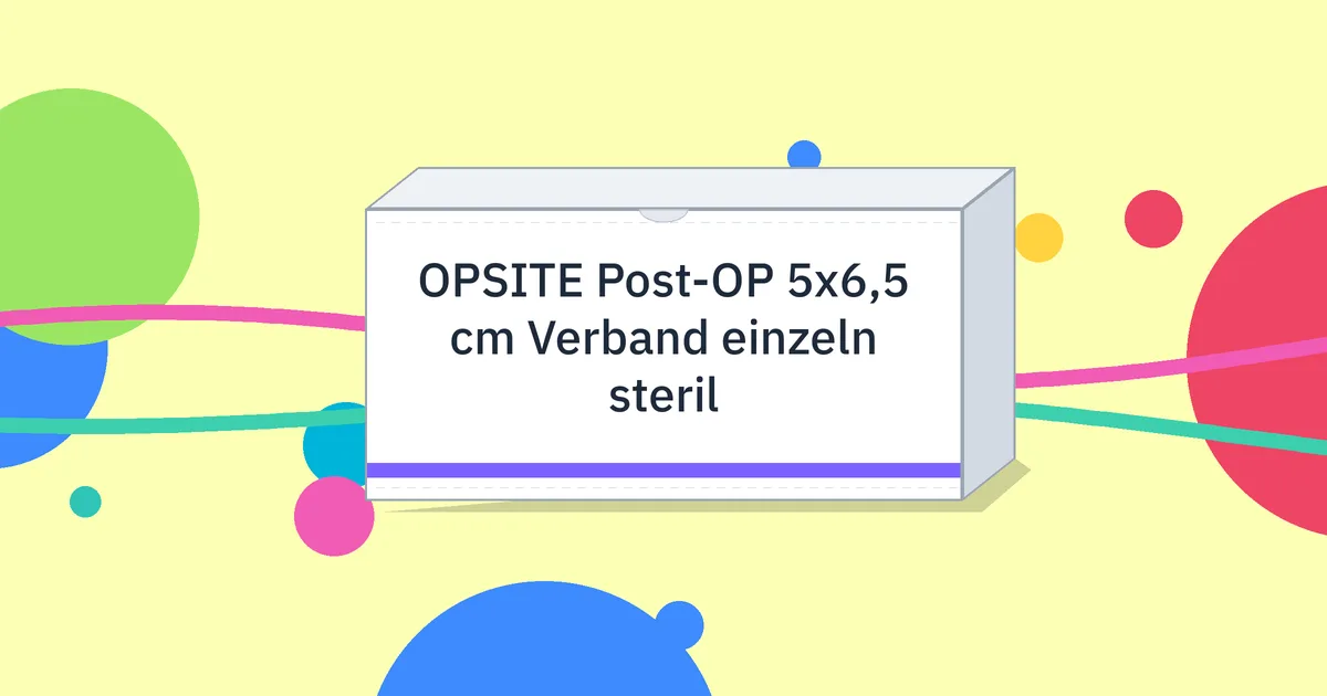 Symbolbild: Packung mit der Aufschrift OPSITE Post-OP 5x6,5 cm Verband einzeln steril (PZN 01447424) – Verfügbarkeit und Bezug in Apotheken in Frankfurt am Main