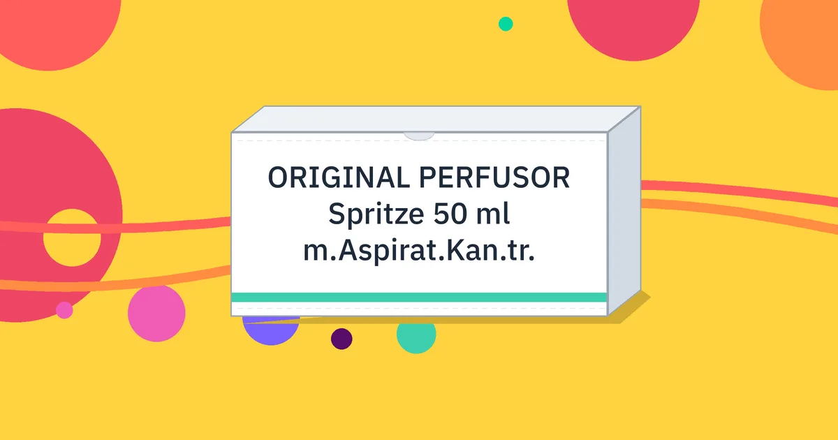 Symbolbild: Packung mit der Aufschrift ORIGINAL PERFUSOR Spritze 50 ml m.Aspirat.Kan.tr. (PZN 18322342) – Verfügbarkeit und Bezug in Apotheken in Frankfurt am Main