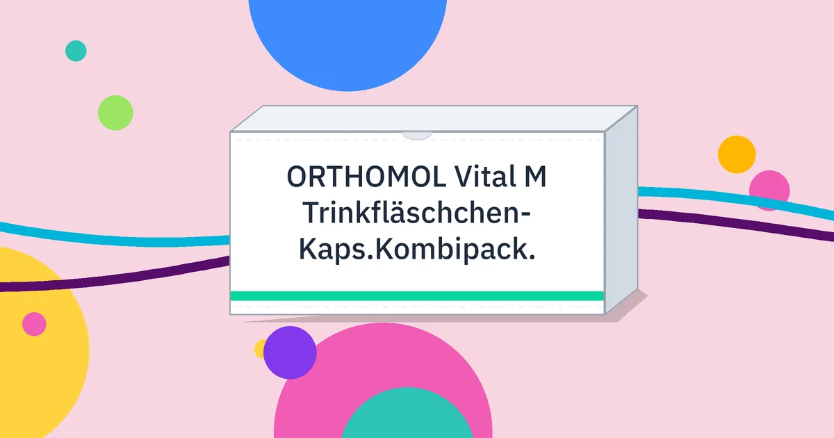 Symbolbild: Packung mit der Aufschrift ORTHOMOL Vital M Trinkfläschchen-Kaps.Kombipack. (PZN 01319844) – Verfügbarkeit und Bezug in Apotheken in Frankfurt am Main