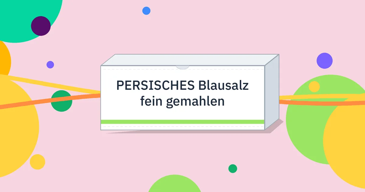 Symbolbild: Packung mit der Aufschrift PERSISCHES Blausalz fein gemahlen (PZN 19307764) – Verfügbarkeit und Bezug in Apotheken in Frankfurt am Main