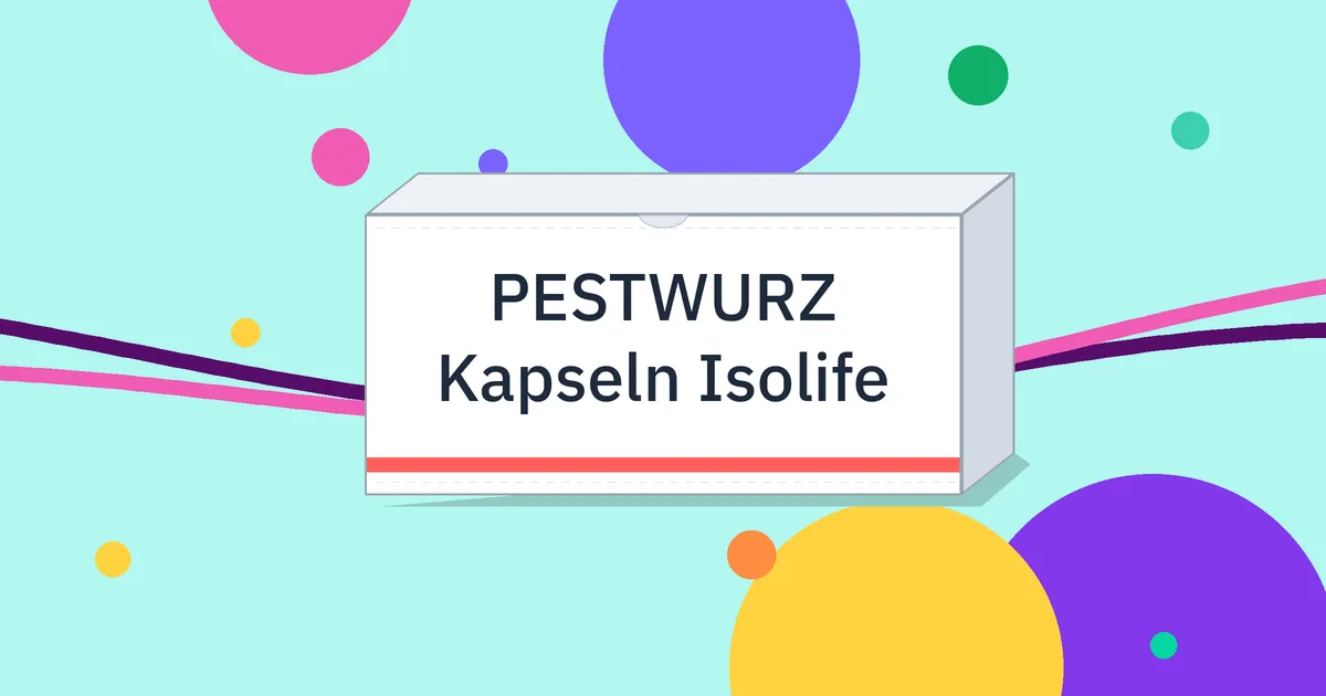 Symbolbild: Packung mit der Aufschrift PESTWURZ Kapseln Isolife (PZN 09528369) – Verfügbarkeit und Bezug in Apotheken in Frankfurt am Main