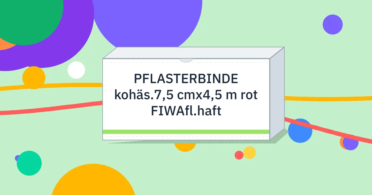 Symbolbild: Packung mit der Aufschrift PFLASTERBINDE kohäs.7,5 cmx4,5 m rot FIWAfl.haft (PZN 12535924) – Verfügbarkeit und Bezug in Apotheken in Frankfurt am Main