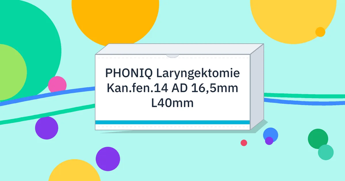 Symbolbild: Packung mit der Aufschrift PHONIQ Laryngektomie Kan.fen.14 AD 16,5mm L40mm (PZN 17381992) – Verfügbarkeit und Bezug in Apotheken in Frankfurt am Main