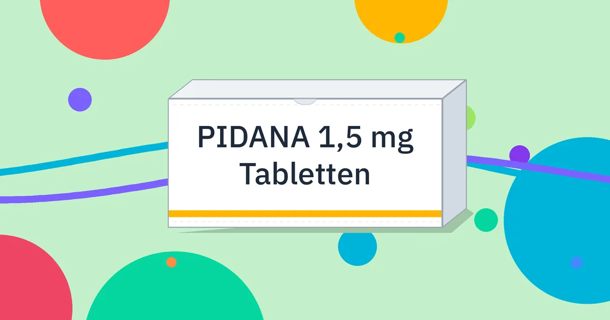Symbolbild: Packung mit der Aufschrift PIDANA 1,5 mg Tabletten (PZN 18424692) – Verfügbarkeit und Bezug in Apotheken in Frankfurt am Main