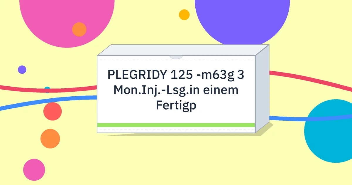 Symbolbild: Packung mit der Aufschrift PLEGRIDY 125 -m63g 3 Mon.Inj.-Lsg.in einem Fertigp (PZN 19160367) – Verfügbarkeit und Bezug in Apotheken in Frankfurt am Main
