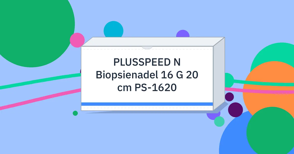 Symbolbild: Packung mit der Aufschrift PLUSSPEED N Biopsienadel 16 G 20 cm PS-1620 (PZN 15632711) – Verfügbarkeit und Bezug in Apotheken in Frankfurt am Main