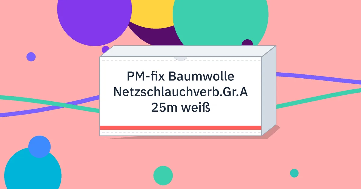Symbolbild: Packung mit der Aufschrift PM-fix Baumwolle Netzschlauchverb.Gr.A 25m weiß (PZN 18844282) – Verfügbarkeit und Bezug in Apotheken in Frankfurt am Main