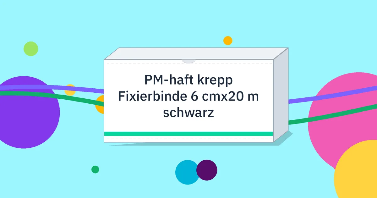 Symbolbild: Packung mit der Aufschrift PM-haft krepp Fixierbinde 6 cmx20 m schwarz (PZN 18846476) – Verfügbarkeit und Bezug in Apotheken in Frankfurt am Main
