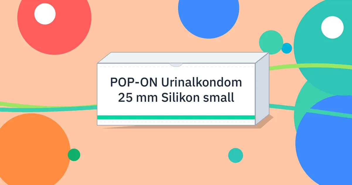 Symbolbild: Packung mit der Aufschrift POP-ON Urinalkondom 25 mm Silikon small (PZN 11136642) – Verfügbarkeit und Bezug in Apotheken in Frankfurt am Main