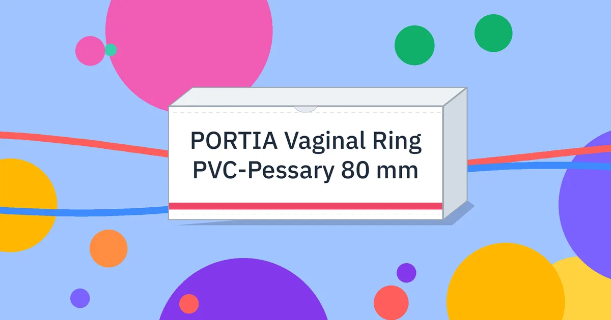 Symbolbild: Packung mit der Aufschrift PORTIA Vaginal Ring PVC-Pessary 80 mm (PZN 12743002) – Verfügbarkeit und Bezug in Apotheken in Frankfurt am Main