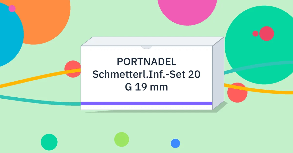 Symbolbild: Packung mit der Aufschrift PORTNADEL Schmetterl.Inf.-Set 20 G 19 mm (PZN 02756498) – Verfügbarkeit und Bezug in Apotheken in Frankfurt am Main