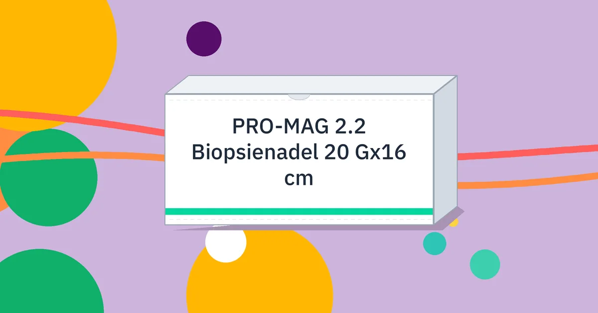 Symbolbild: Packung mit der Aufschrift PRO-MAG 2.2 Biopsienadel 20 Gx16 cm (PZN 06768529) – Verfügbarkeit und Bezug in Apotheken in Frankfurt am Main