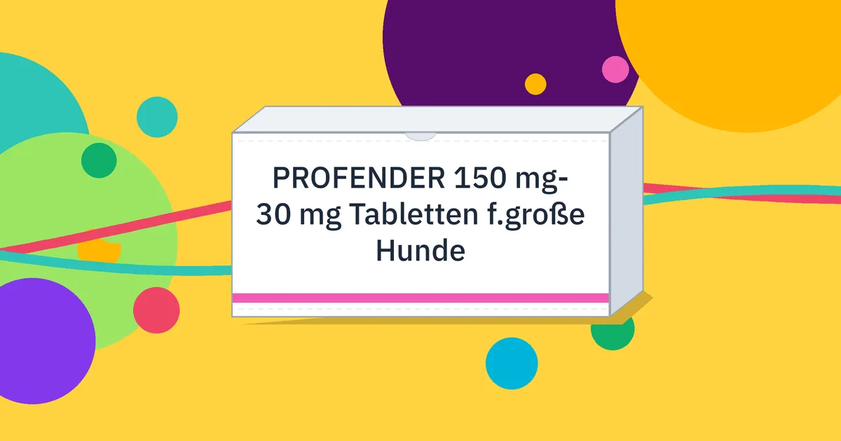 Symbolbild: Packung mit der Aufschrift PROFENDER 150 mg-30 mg Tabletten f.große Hunde (PZN 00077014) – Verfügbarkeit und Bezug in Apotheken in Frankfurt am Main
