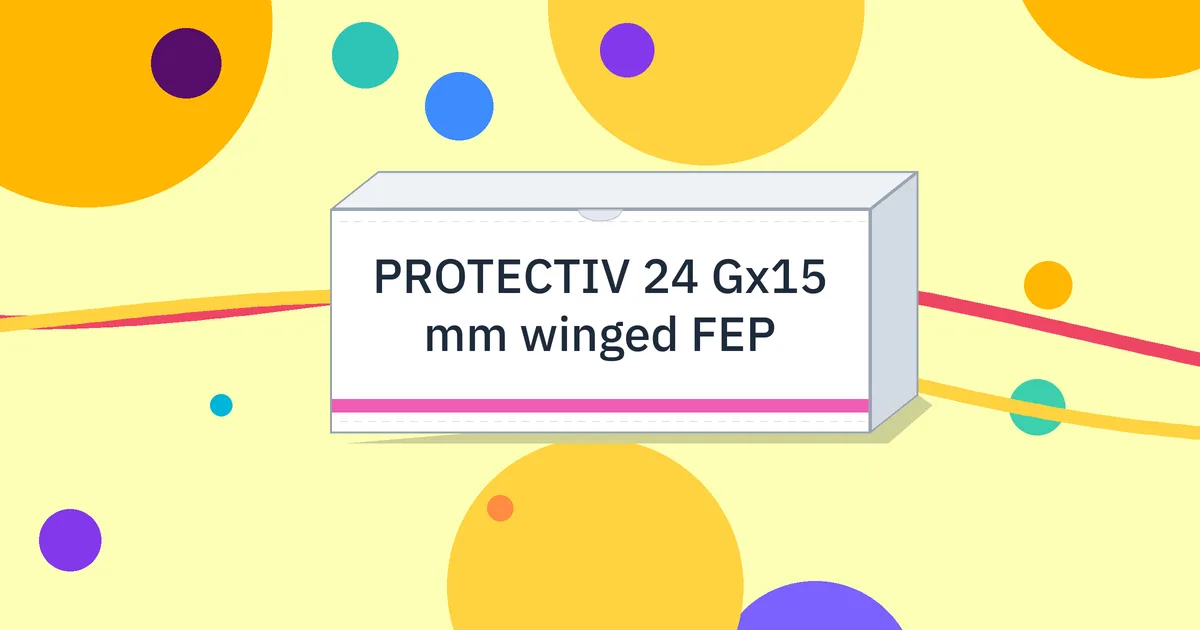 Symbolbild: Packung mit der Aufschrift PROTECTIV 24 Gx15 mm winged FEP (PZN 06447251) – Verfügbarkeit und Bezug in Apotheken in Frankfurt am Main