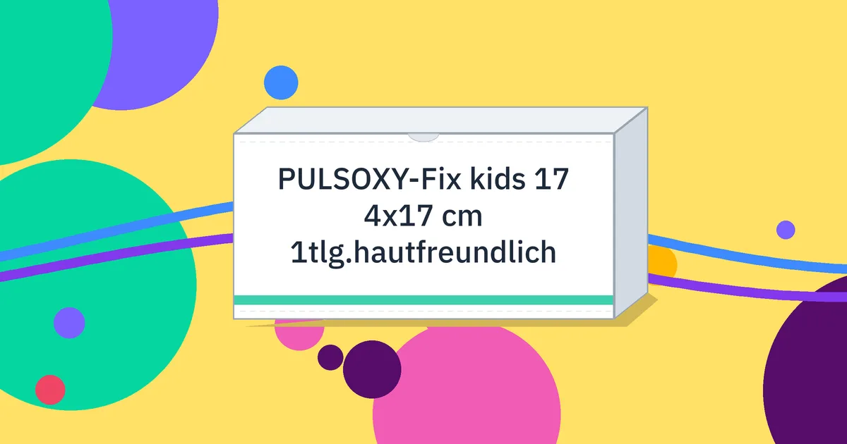 Symbolbild: Packung mit der Aufschrift PULSOXY-Fix kids 17 4x17 cm 1tlg.hautfreundlich (PZN 18756230) – Verfügbarkeit und Bezug in Apotheken in Frankfurt am Main