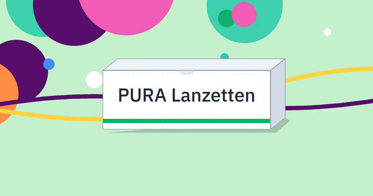 Symbolbild: Packung mit der Aufschrift PURA Lanzetten (PZN 05893706) – Verfügbarkeit und Bezug in Apotheken in Frankfurt am Main