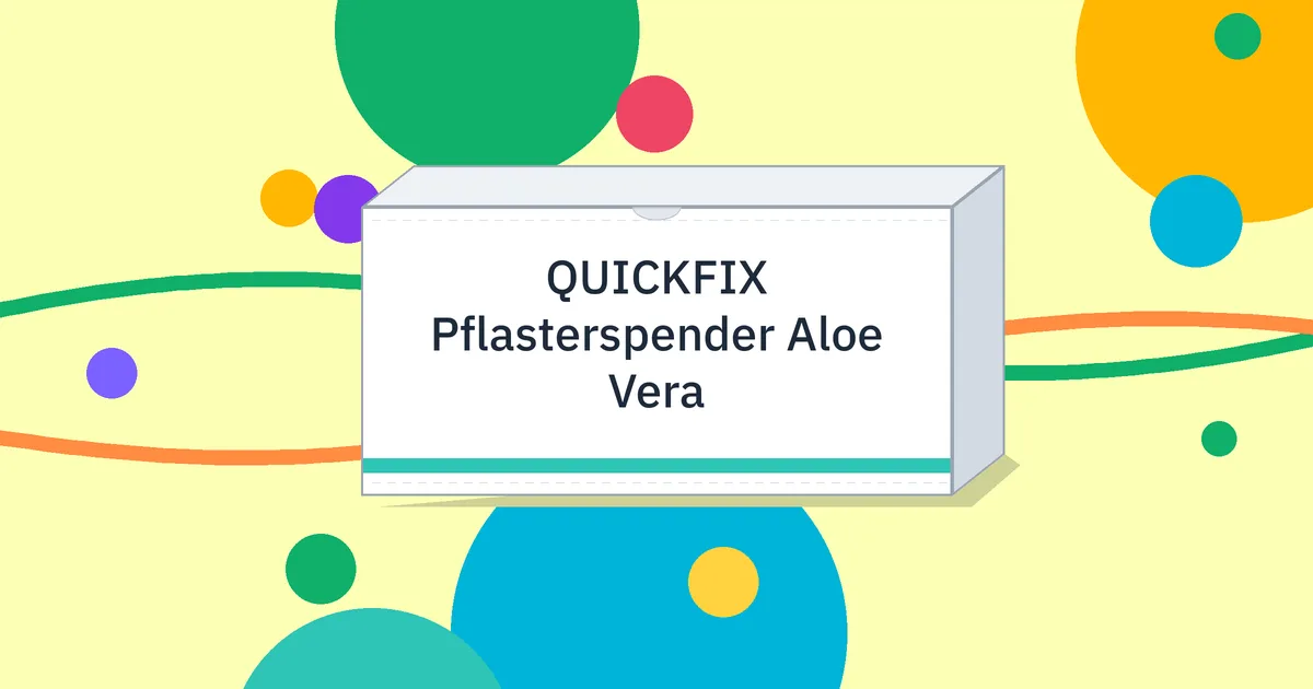 Symbolbild: Packung mit der Aufschrift QUICKFIX Pflasterspender Aloe Vera (PZN 15570890) – Verfügbarkeit und Bezug in Apotheken in Frankfurt am Main