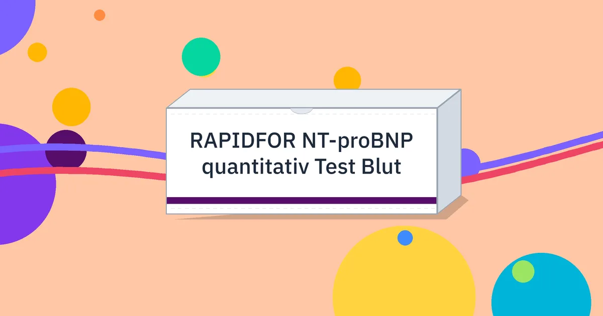 Symbolbild: Packung mit der Aufschrift RAPIDFOR NT-proBNP quantitativ Test Blut (PZN 19538386) – Verfügbarkeit und Bezug in Apotheken in Frankfurt am Main