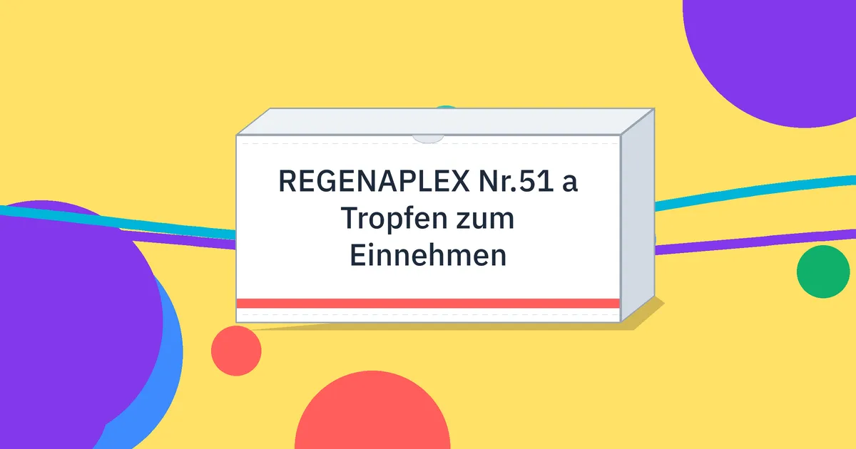 Symbolbild: Packung mit der Aufschrift REGENAPLEX Nr.51 a Tropfen zum Einnehmen (PZN 02642843) – Verfügbarkeit und Bezug in Apotheken in Frankfurt am Main