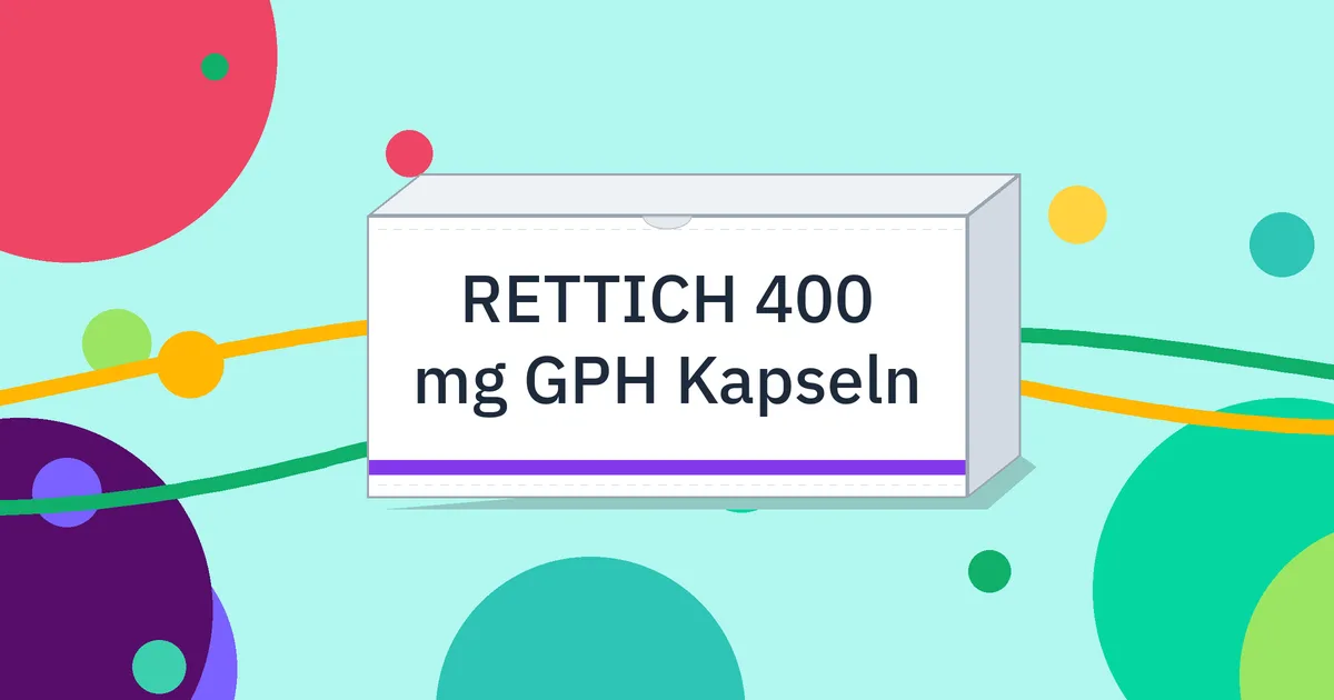 Symbolbild: Packung mit der Aufschrift RETTICH 400 mg GPH Kapseln (PZN 00129662) – Verfügbarkeit und Bezug in Apotheken in Frankfurt am Main