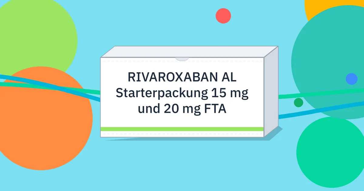 Symbolbild: Packung mit der Aufschrift RIVAROXABAN AL Starterpackung 15 mg und 20 mg FTA (PZN 19095055) – Verfügbarkeit und Bezug in Apotheken in Frankfurt am Main