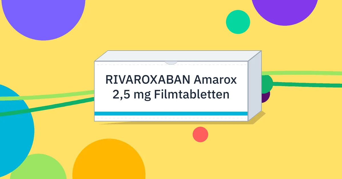 Symbolbild: Packung mit der Aufschrift RIVAROXABAN Amarox 2,5 mg Filmtabletten (PZN 19148679) – Verfügbarkeit und Bezug in Apotheken in Frankfurt am Main