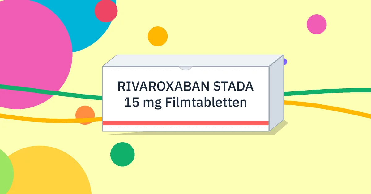 Symbolbild: Packung mit der Aufschrift RIVAROXABAN STADA 15 mg Filmtabletten (PZN 18358825) – Verfügbarkeit und Bezug in Apotheken in Frankfurt am Main