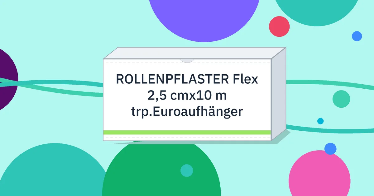 Symbolbild: Packung mit der Aufschrift ROLLENPFLASTER Flex 2,5 cmx10 m trp.Euroaufhänger (PZN 09213915) – Verfügbarkeit und Bezug in Apotheken in Frankfurt am Main