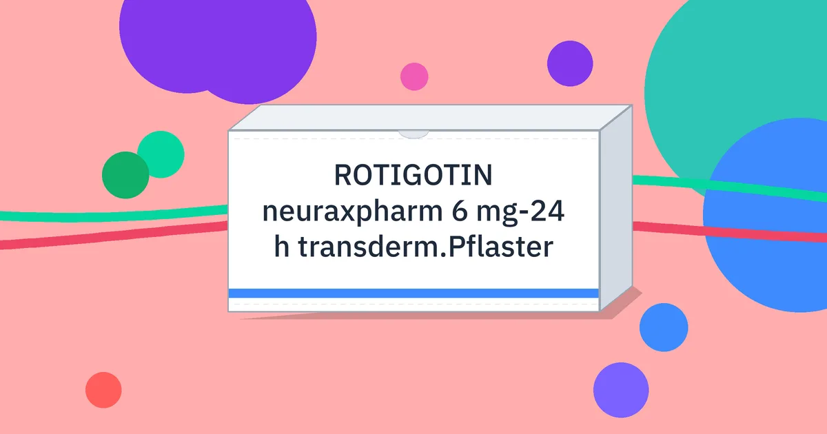 Symbolbild: Packung mit der Aufschrift ROTIGOTIN neuraxpharm 6 mg-24 h transderm.Pflaster (PZN 18369898) – Verfügbarkeit und Bezug in Apotheken in Frankfurt am Main