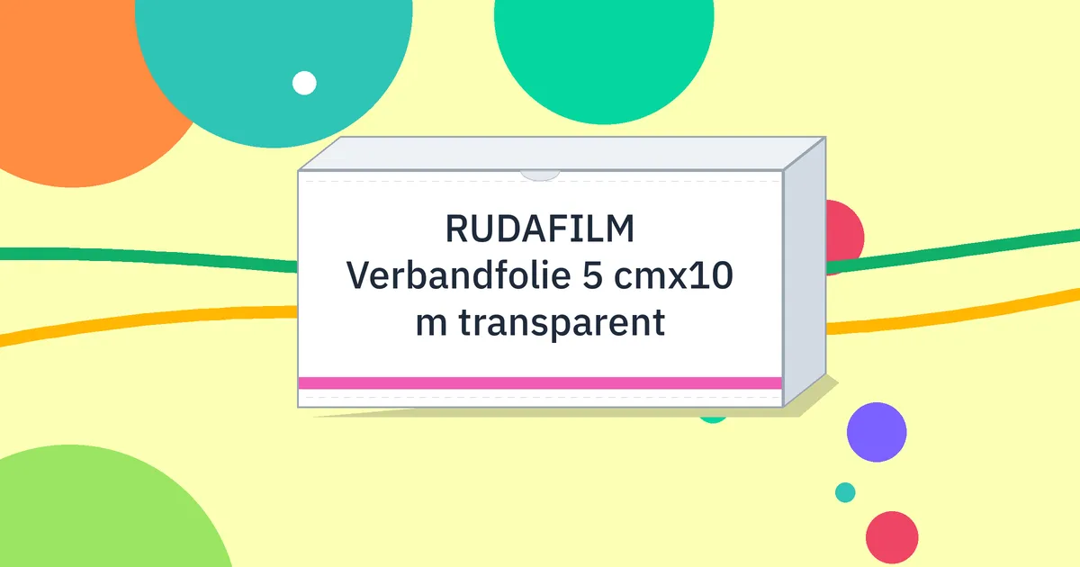 Symbolbild: Packung mit der Aufschrift RUDAFILM Verbandfolie 5 cmx10 m transparent (PZN 01676277) – Verfügbarkeit und Bezug in Apotheken in Frankfurt am Main