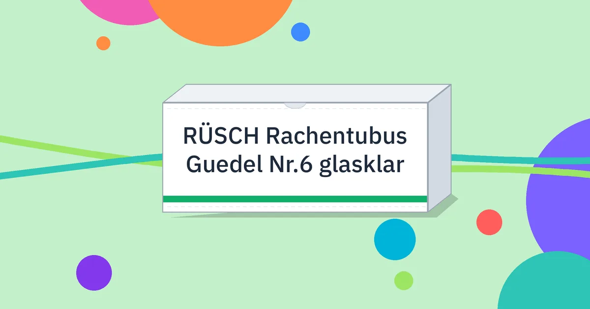 Symbolbild: Packung mit der Aufschrift RÜSCH Rachentubus Guedel Nr.6 glasklar (PZN 03651382) – Verfügbarkeit und Bezug in Apotheken in Frankfurt am Main