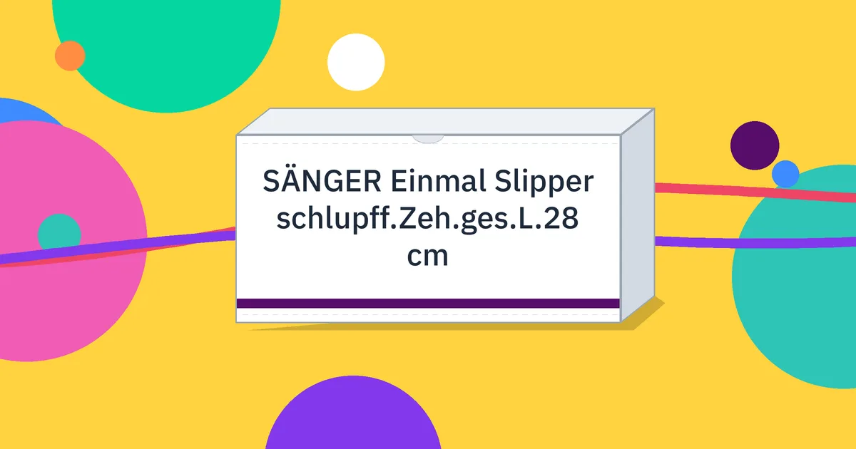 Symbolbild: Packung mit der Aufschrift SÄNGER Einmal Slipper schlupff.Zeh.ges.L.28 cm (PZN 07423293) – Verfügbarkeit und Bezug in Apotheken in Frankfurt am Main
